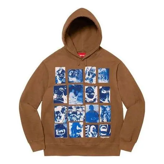 Supreme Collage Grid Hooded Sweatshirt - Brown/blue