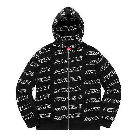 Supreme Repeat Logo Zip Up Hooded Sweatshirt - Black/white