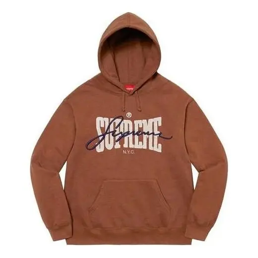 Supreme Embroidered Chenille Hooded Sweatshirt 'brown White - Brown/white