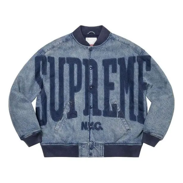 Supreme Washed Denim Varsity Jacket - Teal