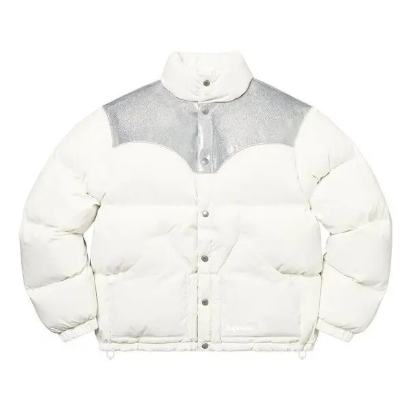 Supreme Glitter Yoke Down Puffer Jacket - White/silver