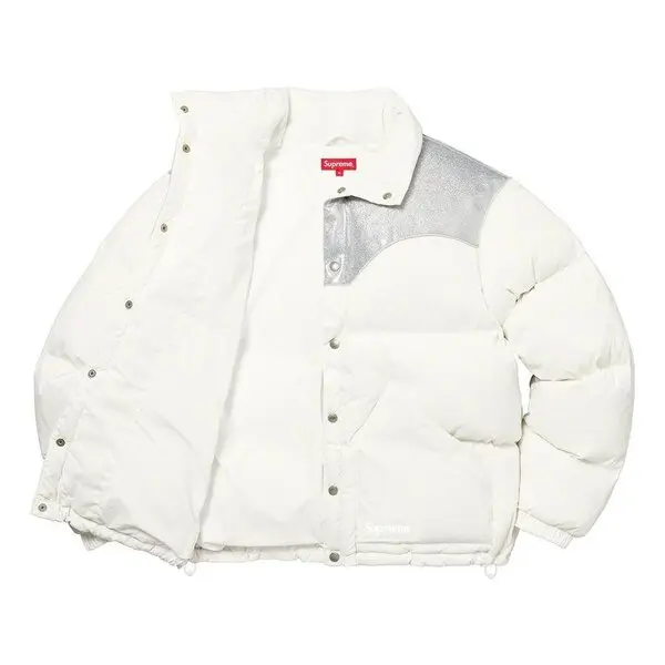 Supreme Glitter Yoke Down Puffer Jacket - White/silver