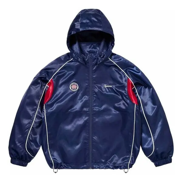 Supreme Satin Hooded Track Jacket - Navy