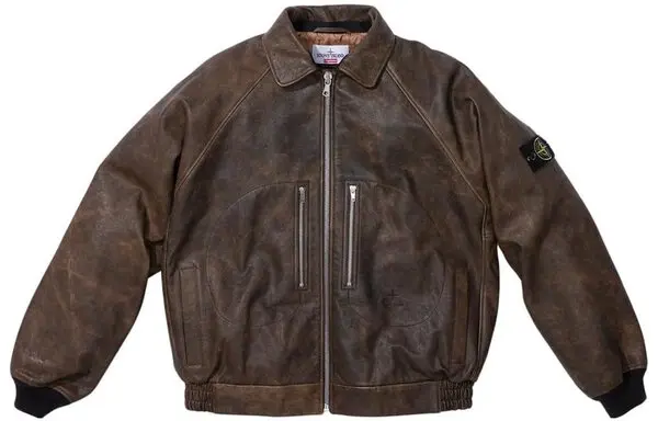 Supreme X Stone Island Fw23 Week10 Leather Bomber Jacket