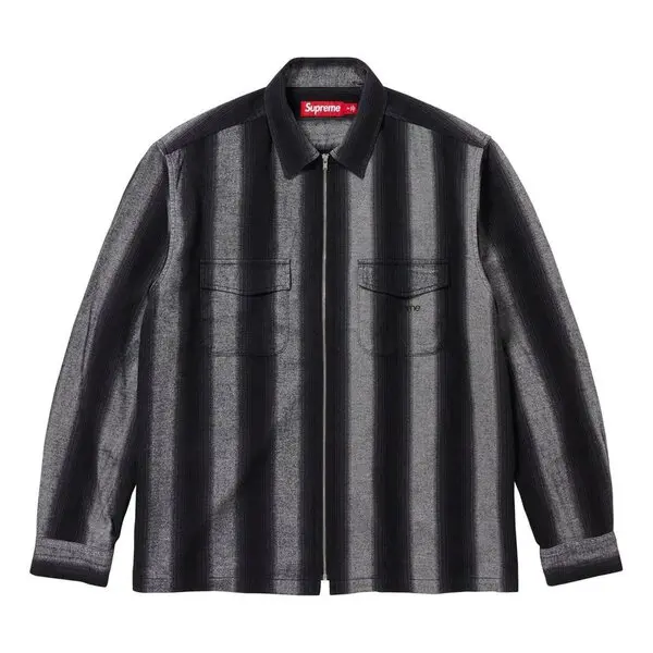 Supreme Stripe Flannel Zip Up Shirt 'black Grey - Black/grey