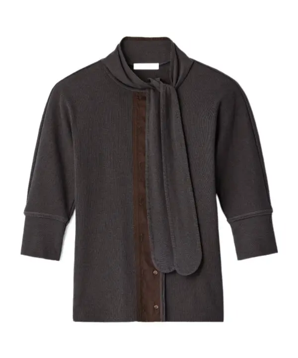 LEMAIRE Ascot T-shirt In Linen And Cotton Ribbed Jersey - Basalt