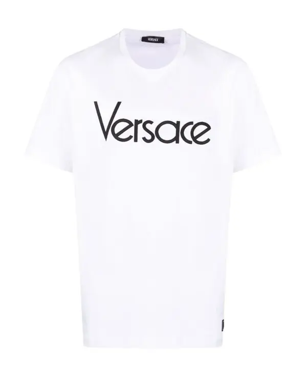 Versace Logo Embroidered Crewneck T-shirt - White