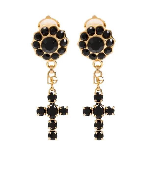 Dolce & Gabbana Dolce Gabbana Embellished Clip Earrings - Gold Black