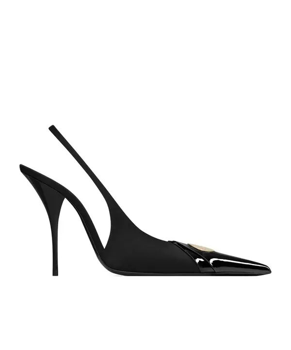 Saint Laurent Louis Slingback Pumps In Patent Leather And Satin - Black