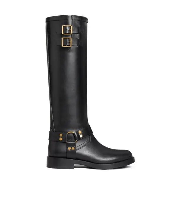 Celine High Boot Biker In Calfskin Vegetal Tanning - Black