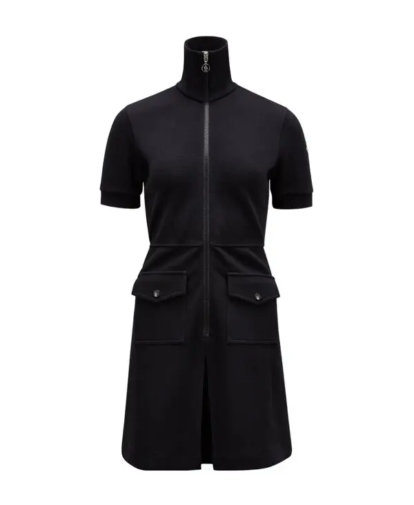 Moncler Ribbed Knit Zip-up Polo Dress With Pocket Detail