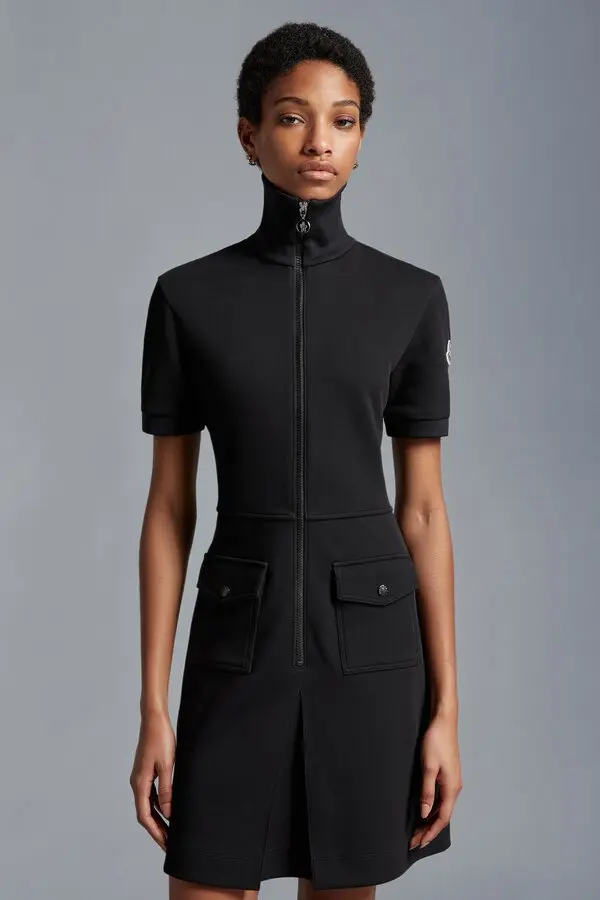 Moncler Ribbed Knit Zip-up Polo Dress With Pocket Detail