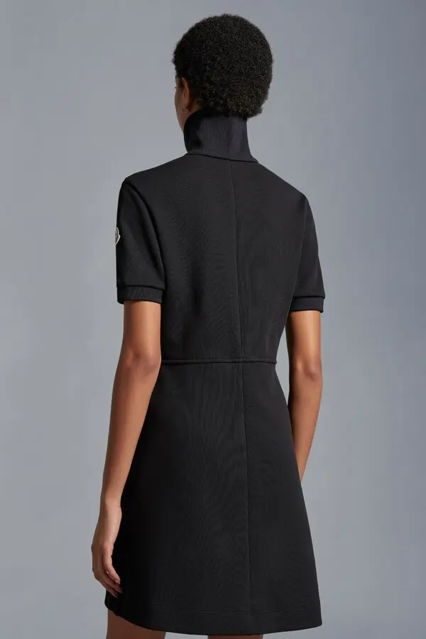 Moncler Ribbed Knit Zip-up Polo Dress With Pocket Detail