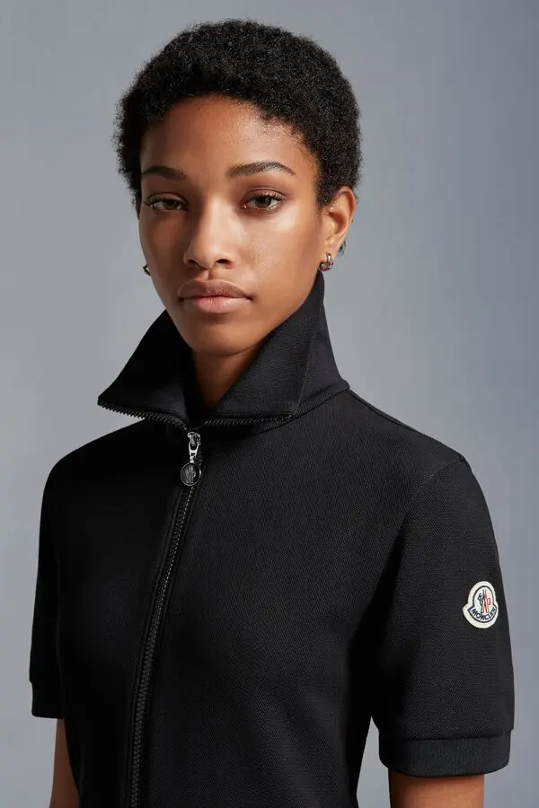 Moncler Ribbed Knit Zip-up Polo Dress With Pocket Detail
