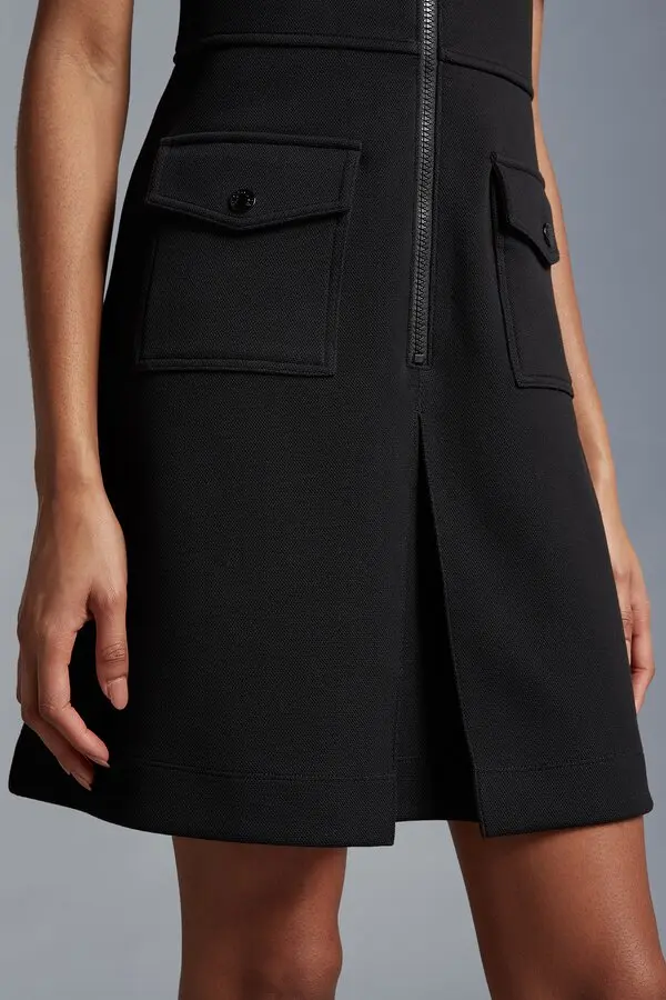 Moncler Ribbed Knit Zip-up Polo Dress With Pocket Detail