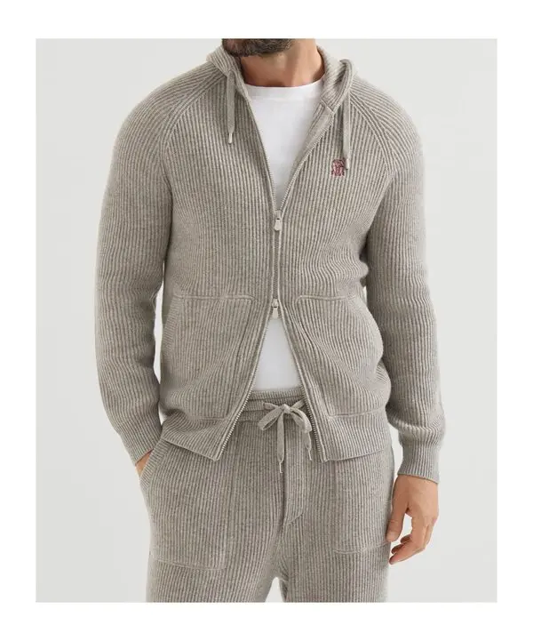 Brunello Cucinelli Logo Embroidered Zipped Cardigan - Stone Gray