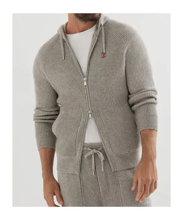 Brunello Cucinelli Logo Embroidered Zipped Cardigan - Stone Gray