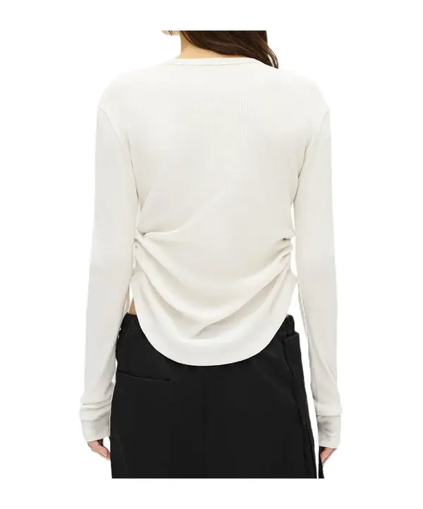 ANN DEMEULEMEESTER Ribbed Knit Ruched Long Sleeve Top - White