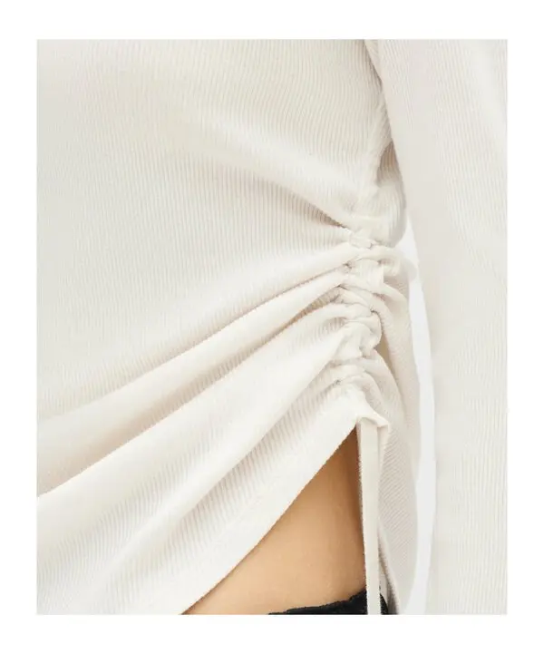 ANN DEMEULEMEESTER Ribbed Knit Ruched Long Sleeve Top - White
