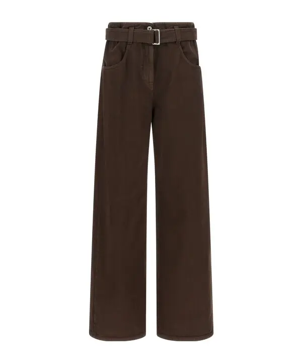 Brunello Cucinelli Belted Twill Trousers - Brown