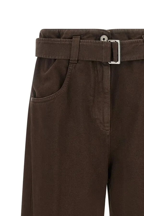 Brunello Cucinelli Belted Twill Trousers - Brown