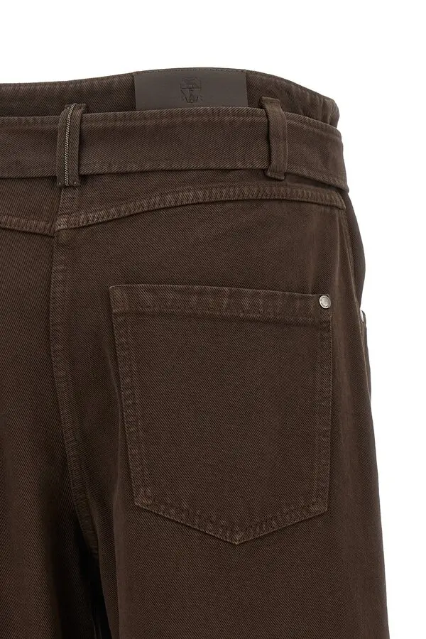 Brunello Cucinelli Belted Twill Trousers - Brown