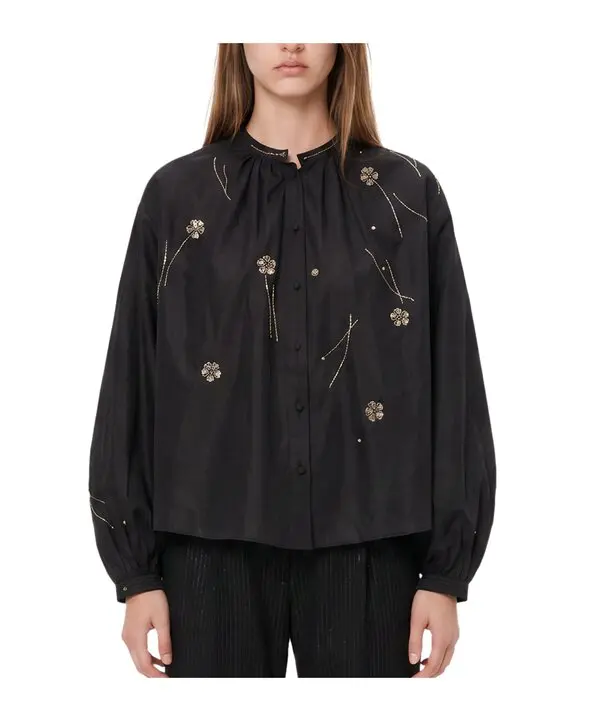 FORTE_FORTE Embroidered Floral Shirt - Black