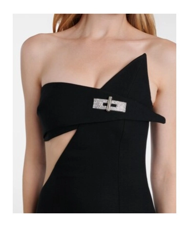 David Koma Cutout Asymmetric Wool-blend Gown