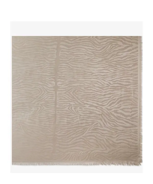 Fendi Tiger Animalier Jacquard Fringed Scarf - Grey