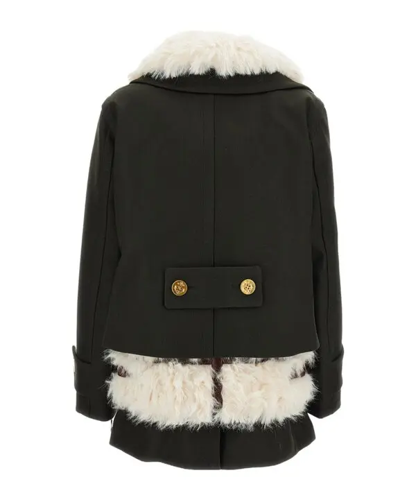 Sacai Double-breasted Coat With Fur Trim