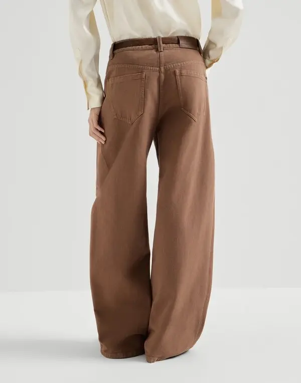 Brunello Cucinelli Dyed Denim Wide-leg Trousers With Monili Detail - Brown