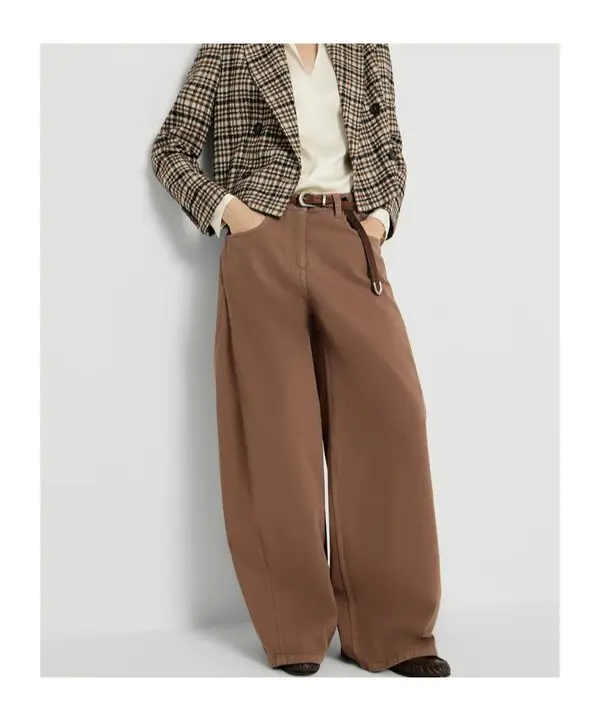 Brunello Cucinelli Dyed Denim Wide-leg Trousers With Monili Detail - Brown