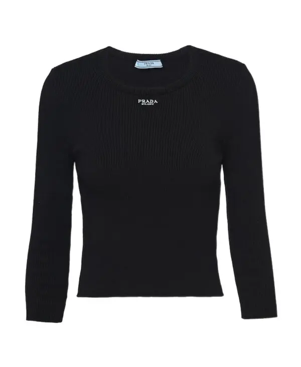 Prada Cotton Ribbed Knit Sweater - Black