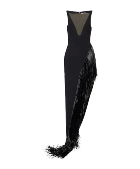 David Koma Fringed Asymmetric Cady Gown - Black