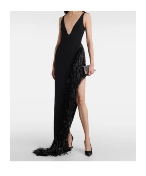 David Koma Fringed Asymmetrical Gown