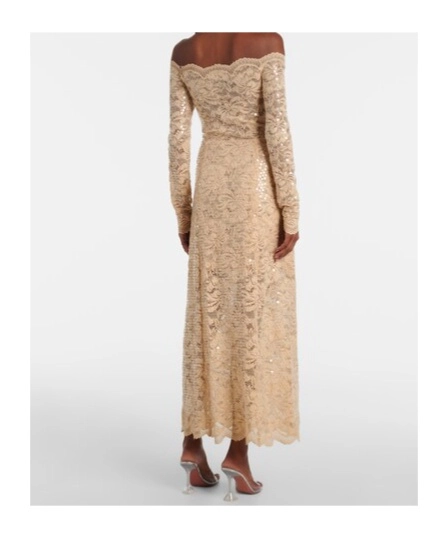 Rabanne Sequined Off-shoulder Lace Maxi Dress