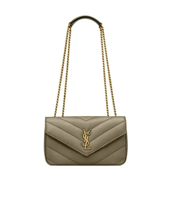 Saint Laurent Loulou Small In Matelassé Lambskin - Dark Moss