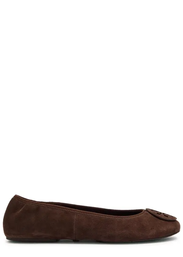 Tory Burch Reva Suede Ballet Flats - Brown