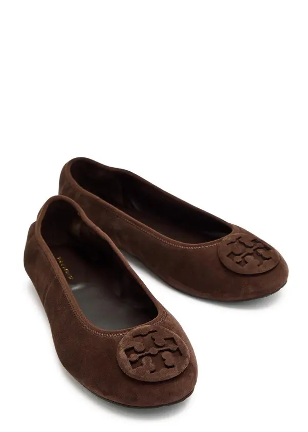 Tory Burch Reva Suede Ballet Flats - Brown