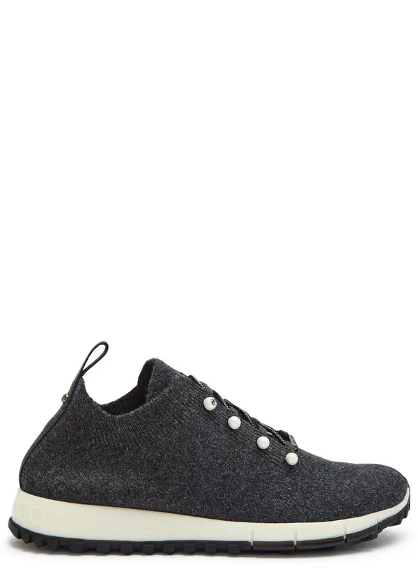JIMMY CHOO Veles Cashmere-knit Sneakers With Pearl Embellishments