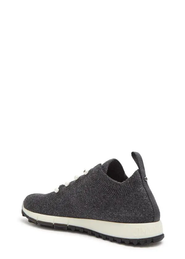 JIMMY CHOO Veles Cashmere-knit Sneakers With Pearl Embellishments
