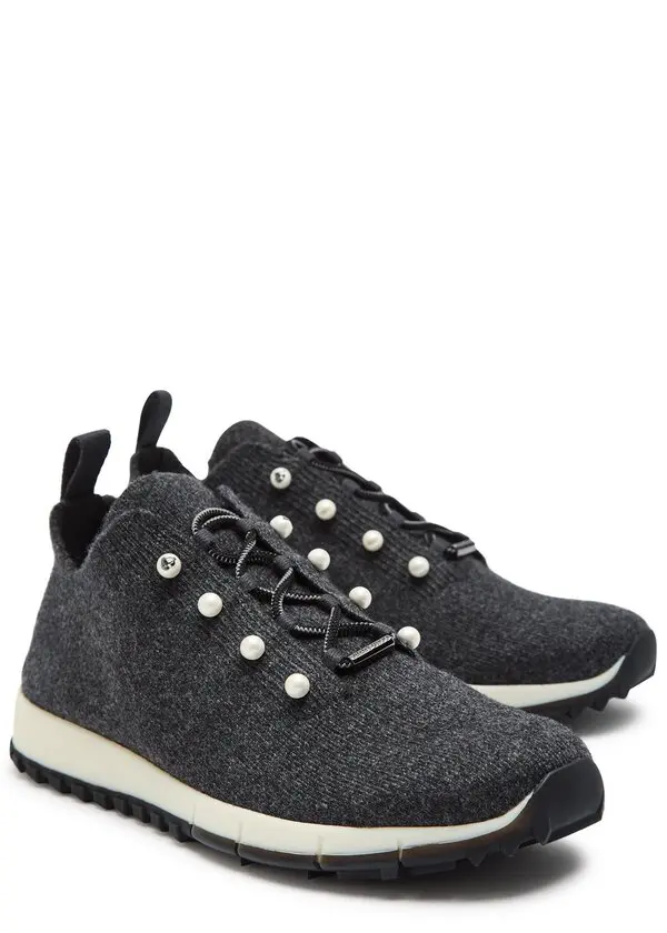 JIMMY CHOO Veles Cashmere-knit Sneakers With Pearl Embellishments