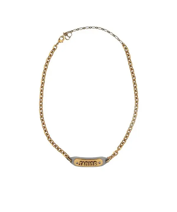 Dior Gold Metal Logo Necklace - Green