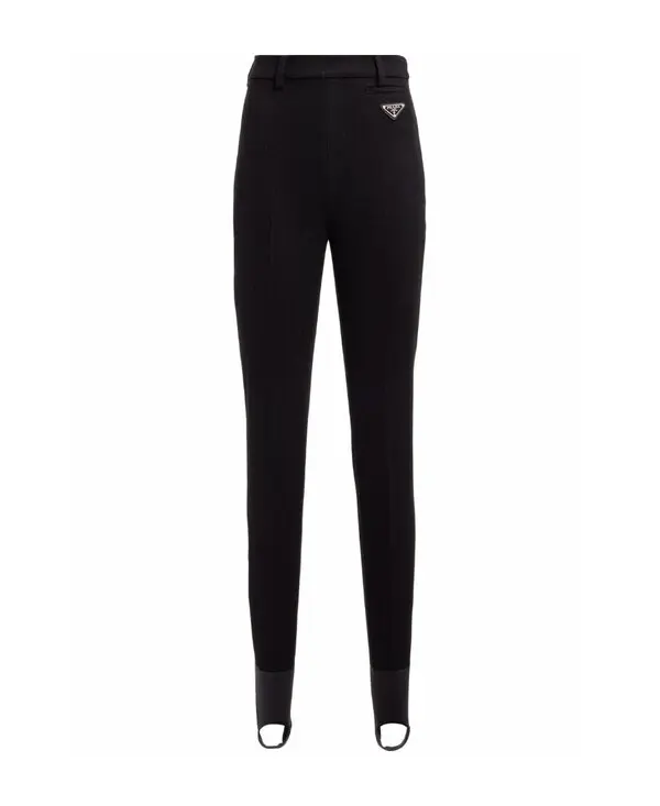 Prada Stretch Flannel High Waist Stirrup Pants - Black