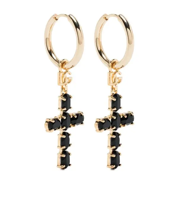 Dolce & Gabbana Dolce Gabbana Crosses Embellished Hoop Earrings - Yellow