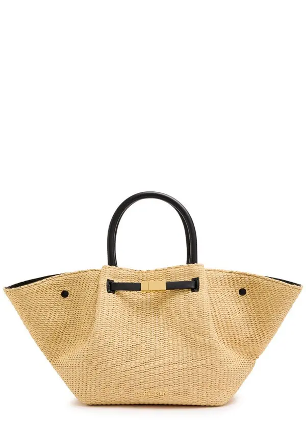 DEMELLIER The New York Midi Raffia And Leather Tote