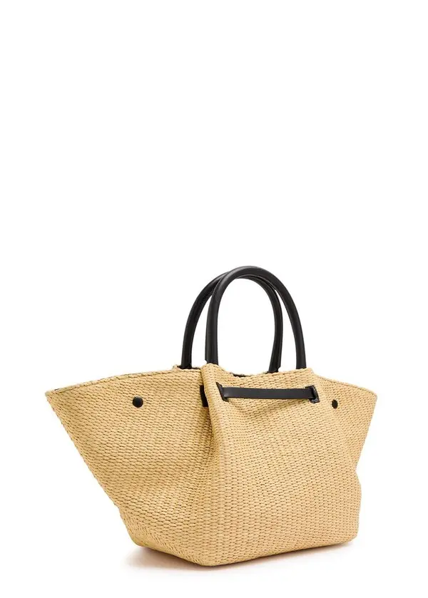 DEMELLIER The New York Midi Raffia And Leather Tote