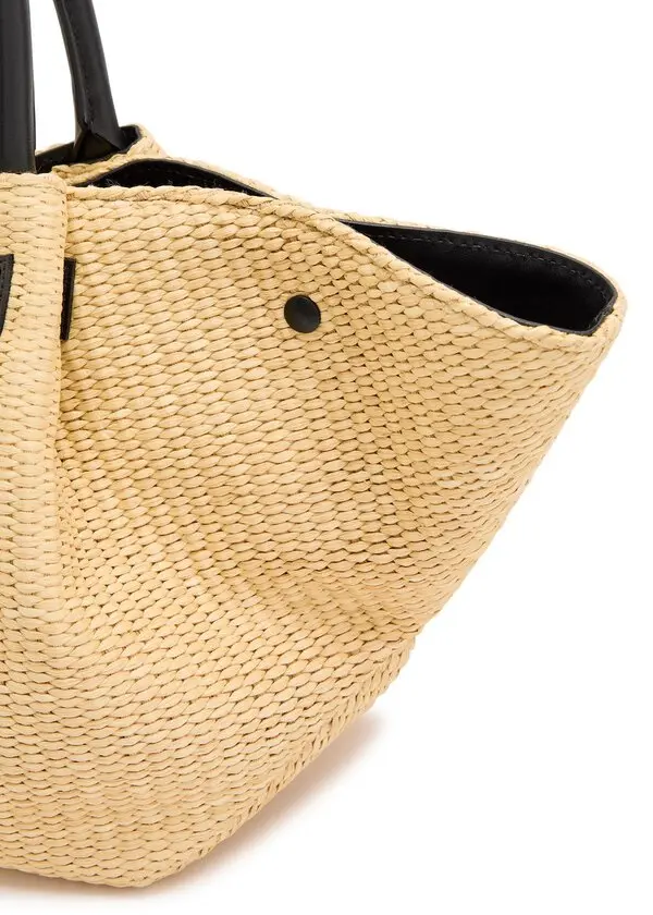 DEMELLIER The New York Midi Raffia And Leather Tote
