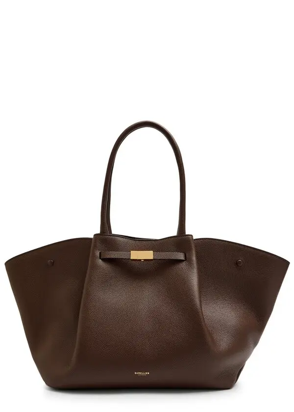 DEMELLIER New York Grained Leather Tote - Dark Brown