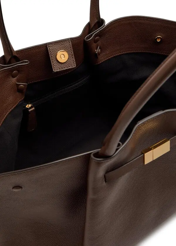 DEMELLIER New York Grained Leather Tote - Dark Brown